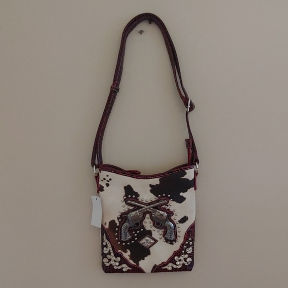 Fashionomics | Bags | Western Cow Print Concealed Guns Rhinestone Purse ...